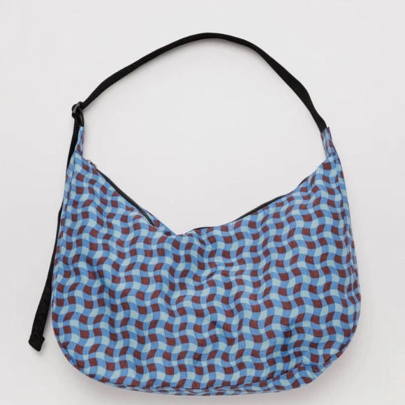 BAGGU | Bags | Baggu Large Crescent Bag Wavy Gingham Blue Brand New ...